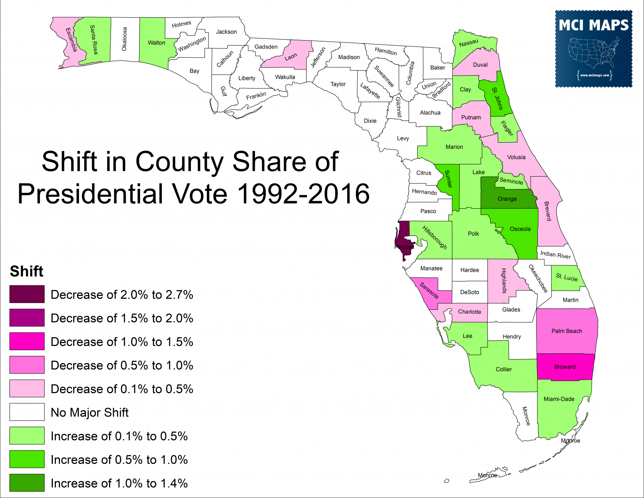 The Disappearing Swing Counties of Florida - MCI Maps | Election Data ...