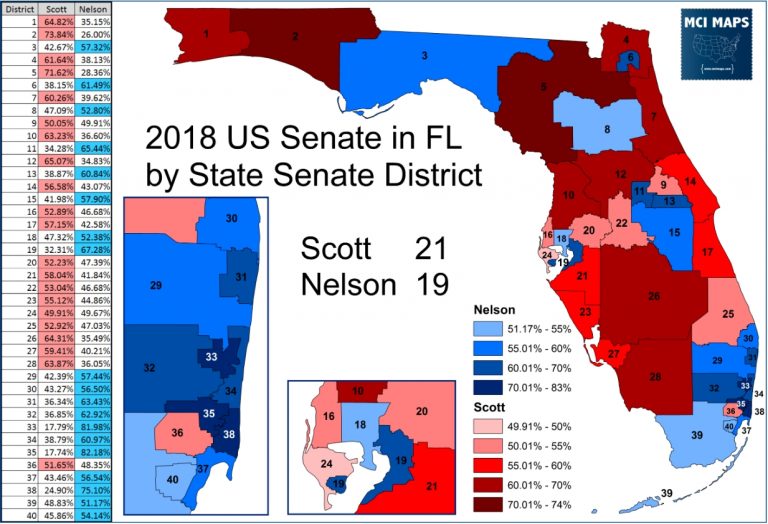How Florida’s State Senate Districts Voted in 2018 - MCI Maps ...