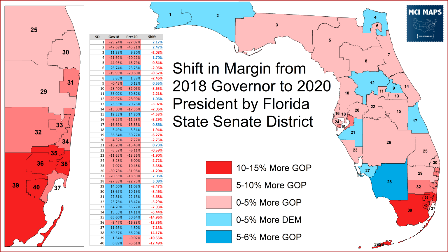 How Florida’s State Senate Districts Voted in 2020 - MCI Maps ...